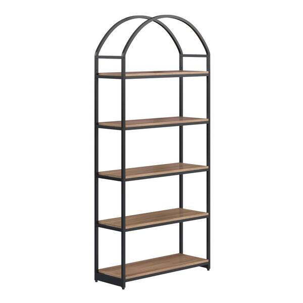 Nathan James Haven 72 in. Oak/Black 5-Shelf Etagere Bookshelf Oak Wood ...
