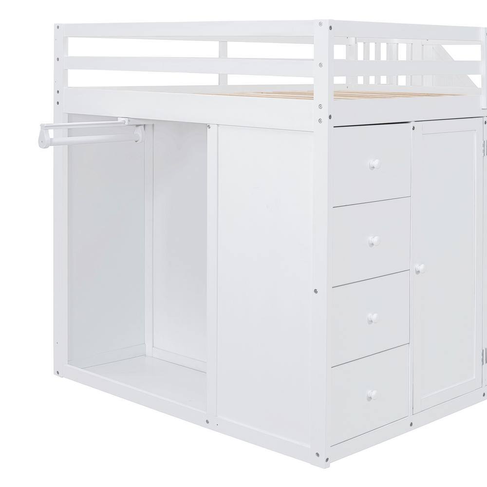 Polibi Full Size Wood Loft Bed With Built-in Wardrobes, Cabinets and Drawers, White RS-24394AAKF ...