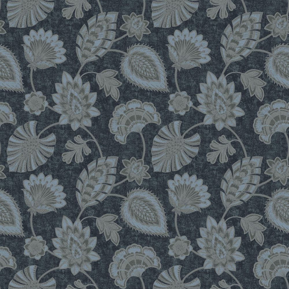 Elegance Collection Blue Flower Fan Sheen Finish Non-Pasted Non-Woven ...