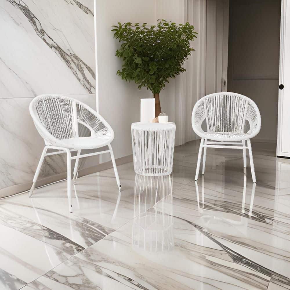 Benjara Hely White 3-Piece Wicker and Metal Outdoor Bistro Set BM296979 ...