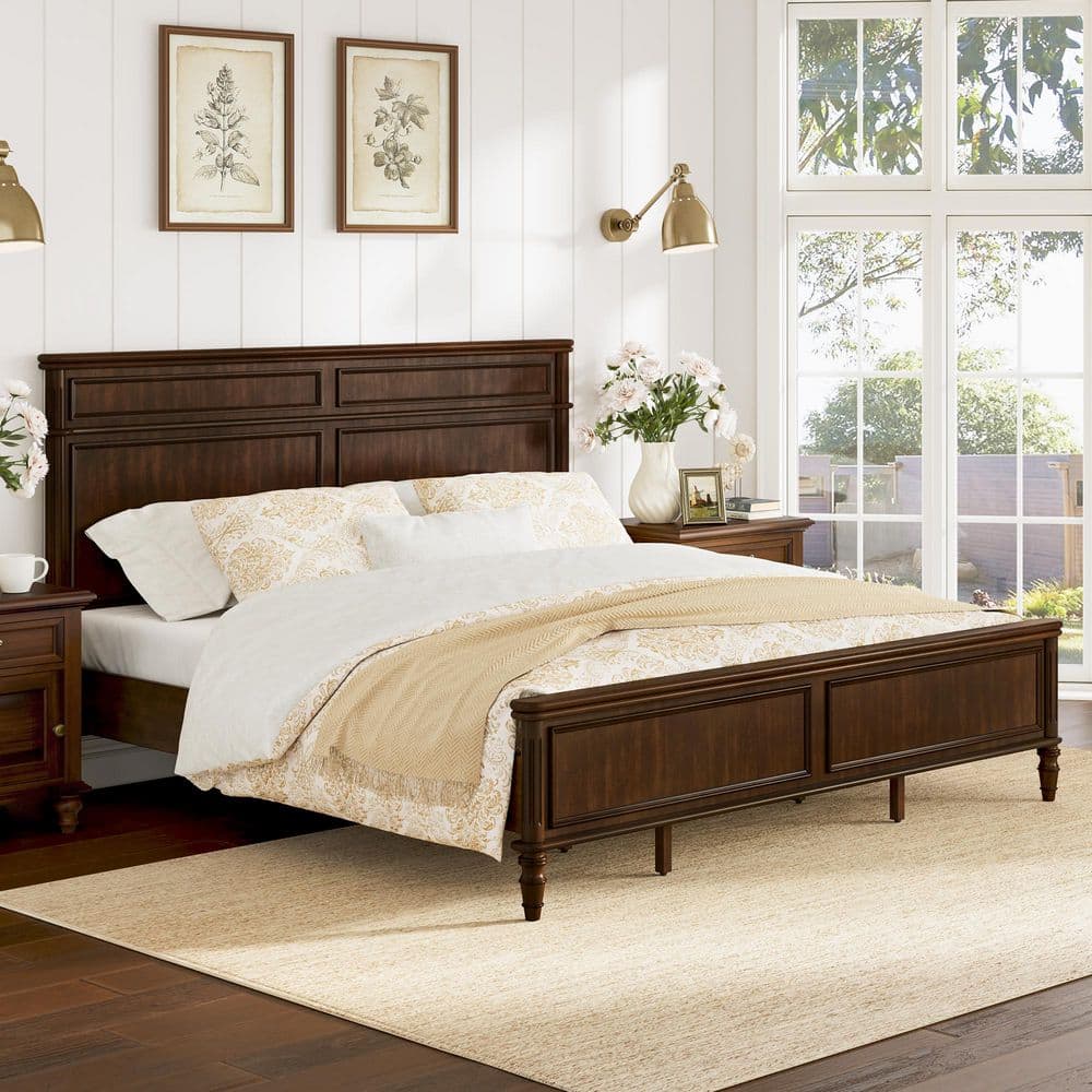 OrangeOne Atila Dark Walnut Brown Modern Crown Molding Solid Wood Frame ...