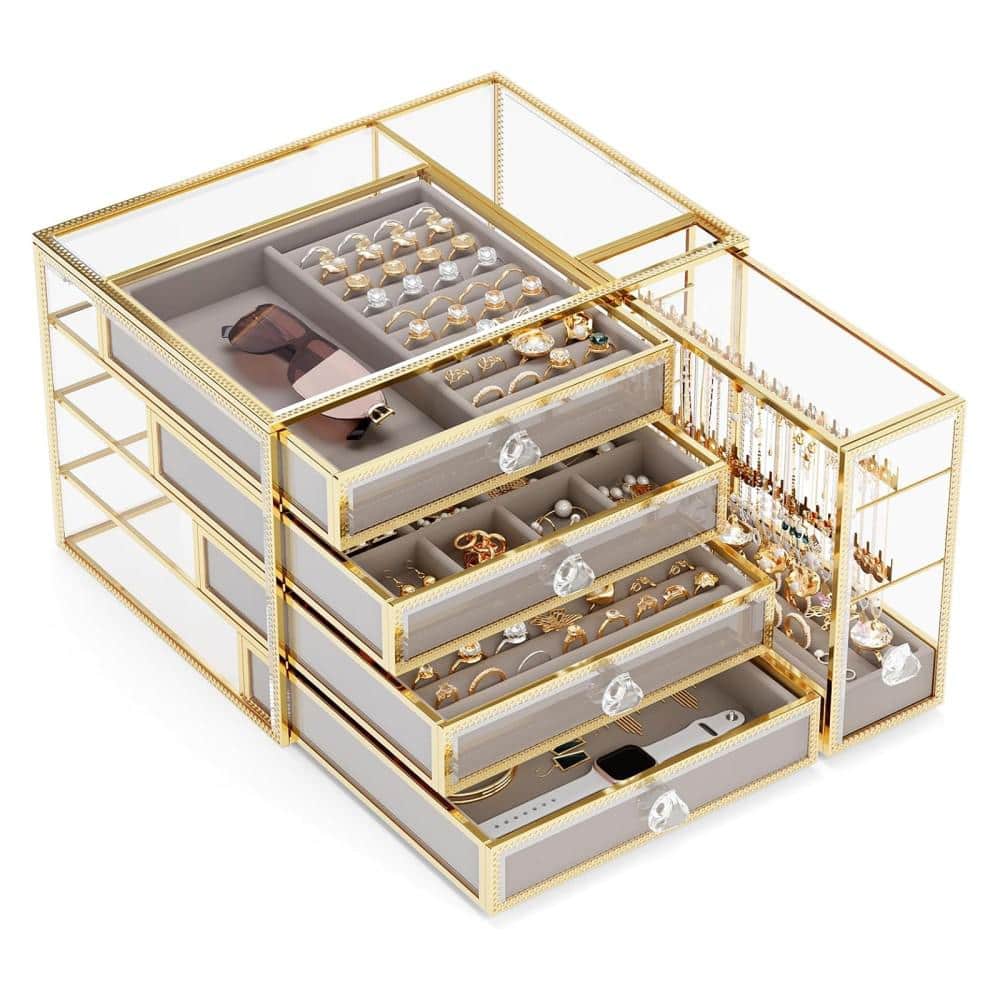 Tempered Glass 5-Drawer Jewelry Organizer Box, Gray JO7XC - The Home Depot