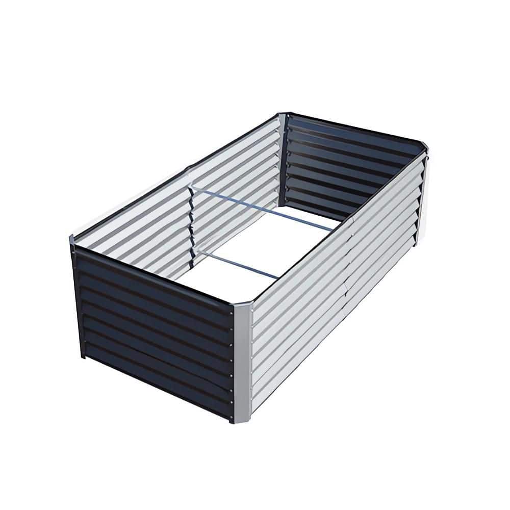 8 ft. L x 4 ft. W x 2 ft. H Silver Steel Planter Box for Gardening HG ...