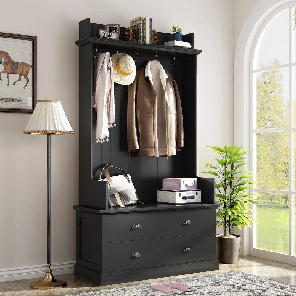 Harper & Bright Designs Vintage Style 38.5 in. W Black Hall Tree with 5 ...