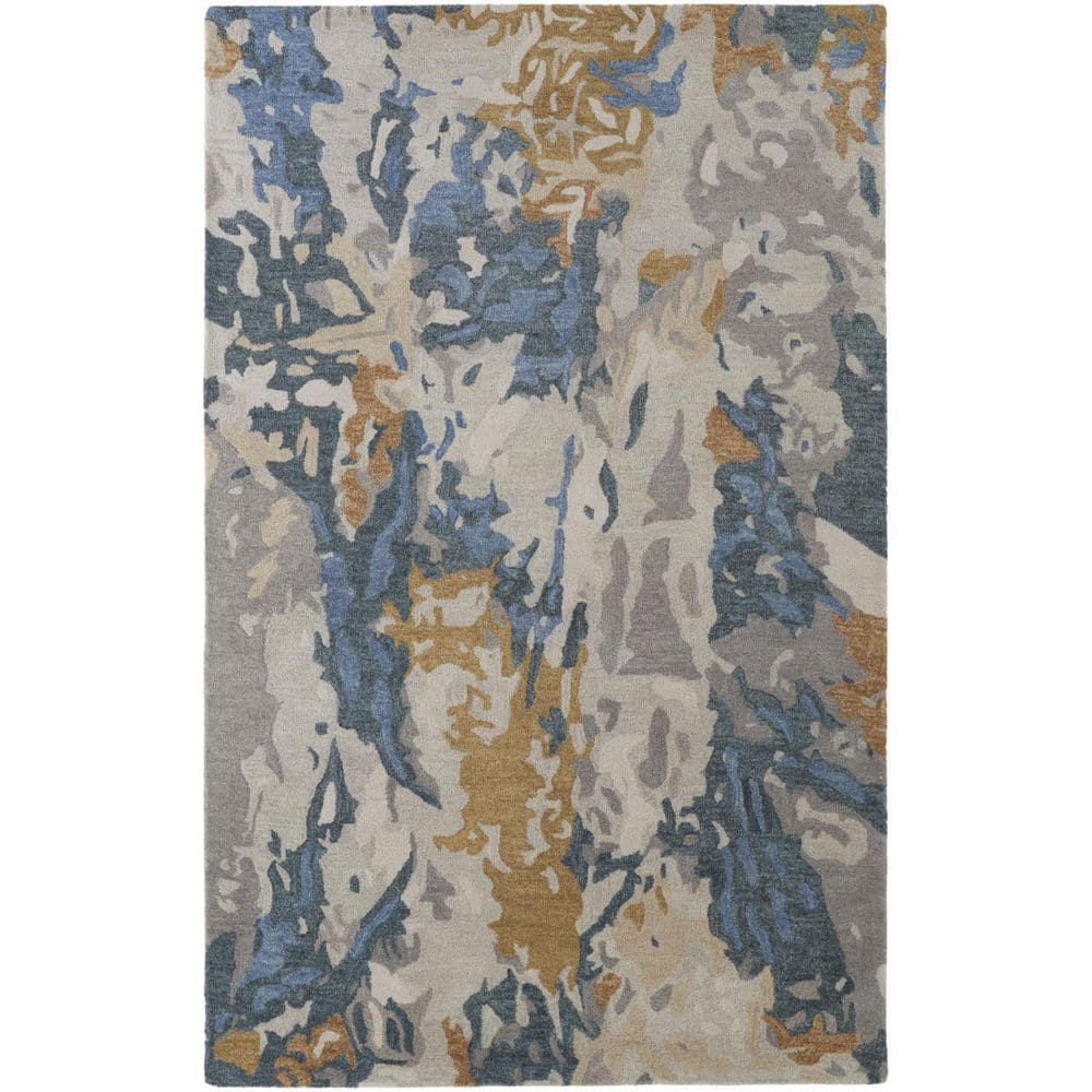 HomeRoots Blue, Gray 4 ft. x 6 ft. Tufted Abstract Wool Indoor Area Rug ...