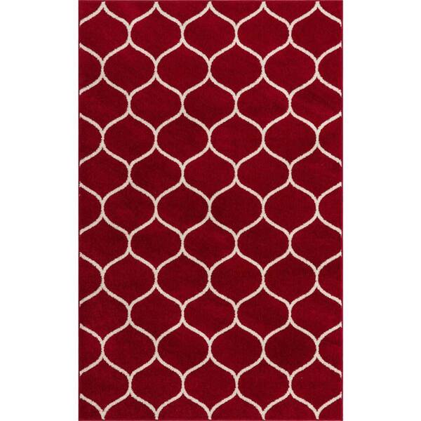 Unique Loom Trellis Frieze Rounded Red 5 ft. x 8 ft. Area Rug 3146725 ...