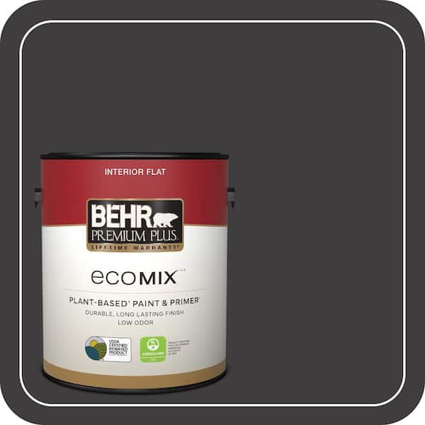 BEHR PREMIUM PLUS 1 gal. #T13-3 Black Lacquer Flat EcoMix Plant-Based ...
