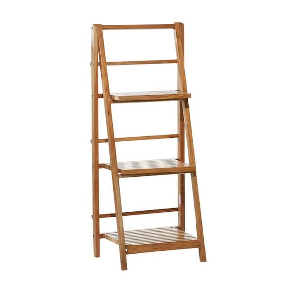 LITTON LANE 18 in. x 48 in. Rustic Farmhouse Tall Wooden Ladder Shelf 20152