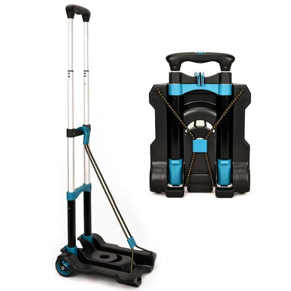 Numhew Blue and Black Foldable Luggage Cart, 2-Wheel Utility Dolly with ...
