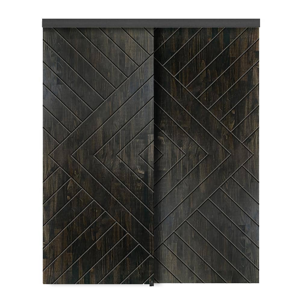 CALHOME 60 in. x 80 in. Hollow Core Charcoal Black Stained Pine Wood ...