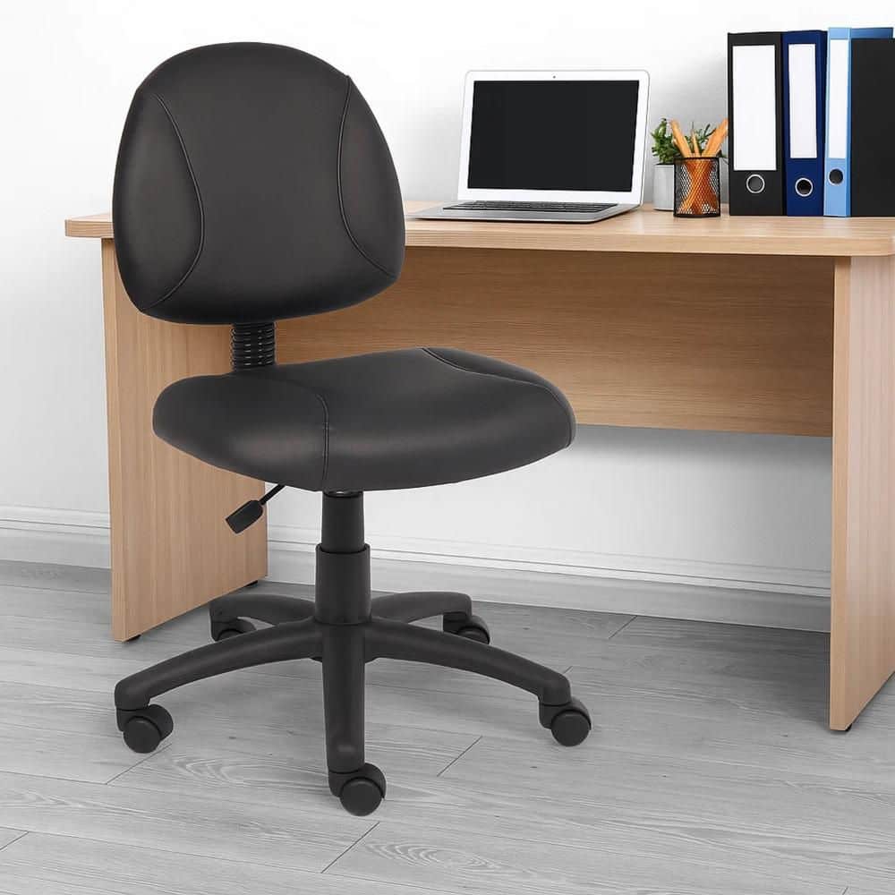 Benjara Wen Leather Swivel Task Chair in Black without Arms BM344549 ...