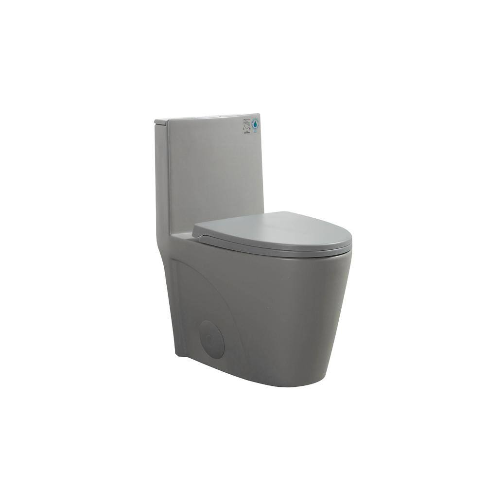 Sarlai 12 in. 1-Piece 1.1/1.60 GPF Dual Flush Elongated Toilet in Grey Seat Included WC-LG27 ...
