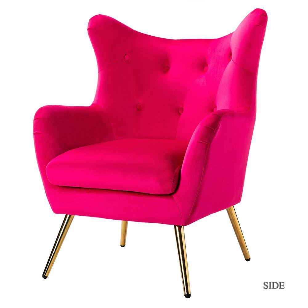 JAYDEN CREATION Jacob Golden Leg Fushia Tufted Wingback Chair CHDT0103 ...