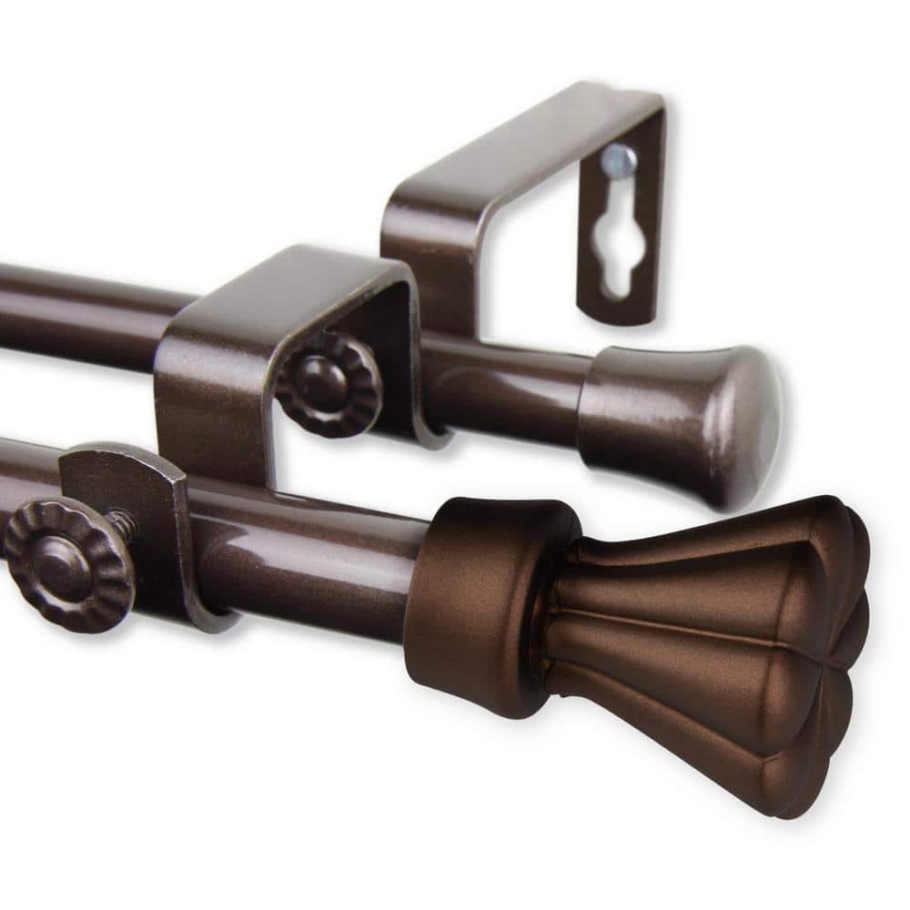 EMOH 28 in. - 48 in. Adjustable Double Curtain Rod 5/8 in. Dia in Cocoa ...