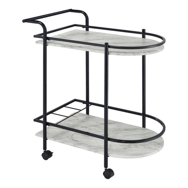 Coaster Desiree Black and White Faux Marble Bar Cart with Casters ...