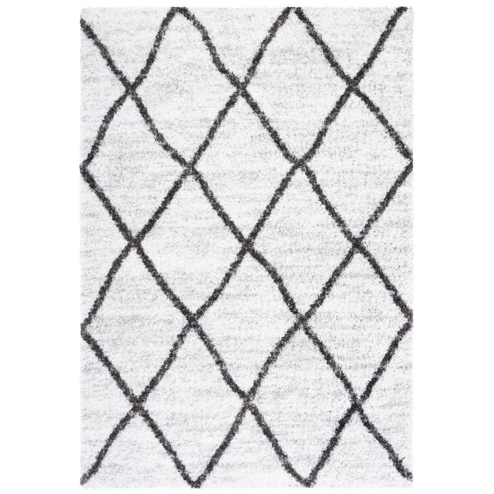SAFAVIEH Berber Shag 8 ft. x 10 ft. Ivory/Gray Modern Diamond Area Rug ...