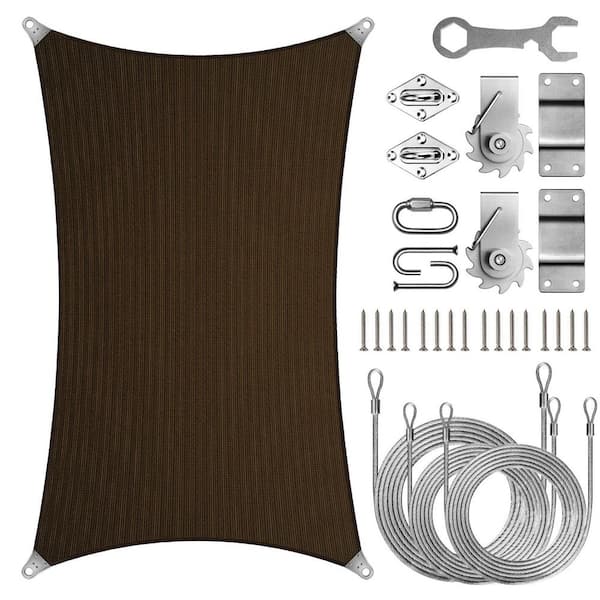 Super Ring 18 ft. x 22 ft. Sun Shade Sail with Winch-Brown SW_TAWR1822 ...