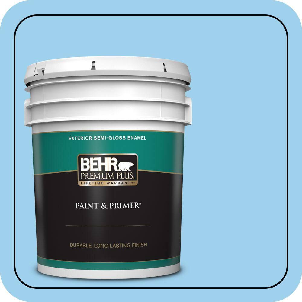 BEHR PREMIUM PLUS 5 gal. #P500-3 Spa Blue Semi-Gloss Enamel Exterior ...