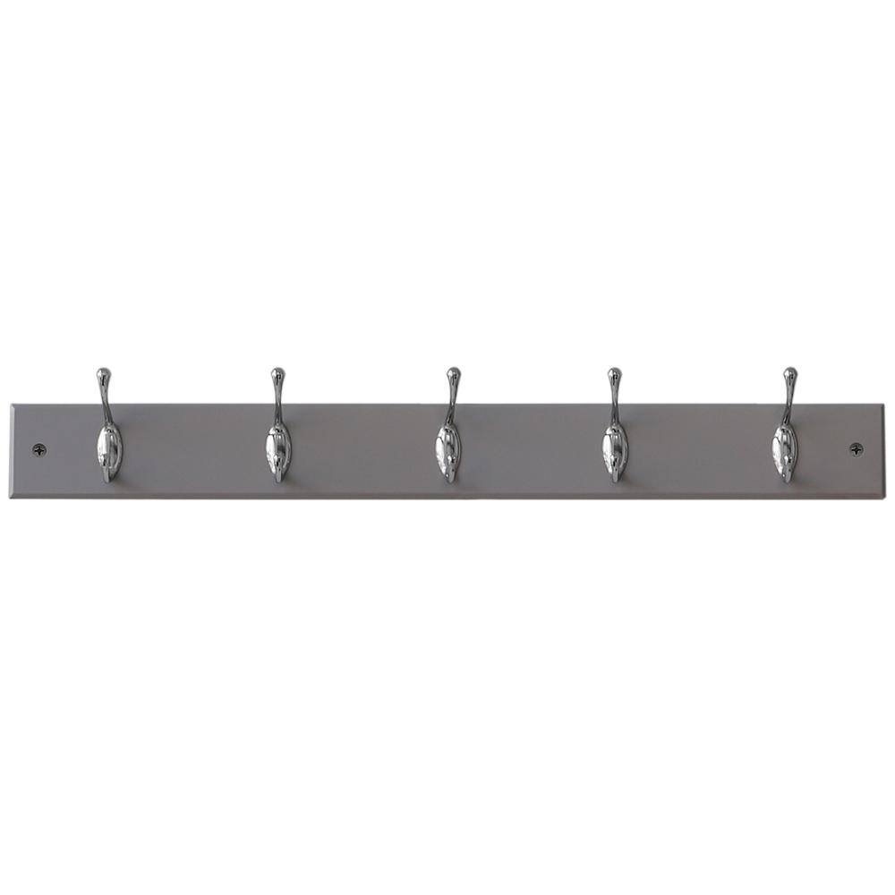 Home Basics 27 in. Grey 5 lbs. 5-Hook Over the Door Hook HDC80133 - The ...