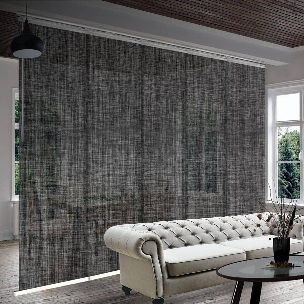 EMOH Chevelle 58 in. - 110 in. W x 94 in. L Adjustable 5-Panel in Satin Nickel Single Rail Panel ...