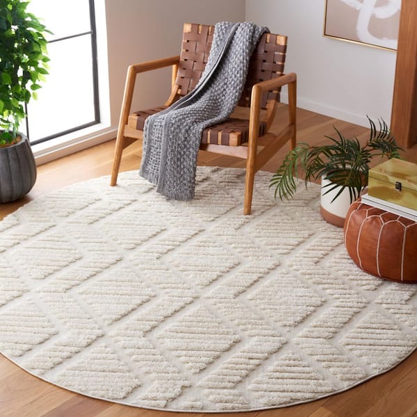 SAFAVIEH Urban 7 ft. x 7 ft. Ivory Diamond High-Low Round Area Rug ...