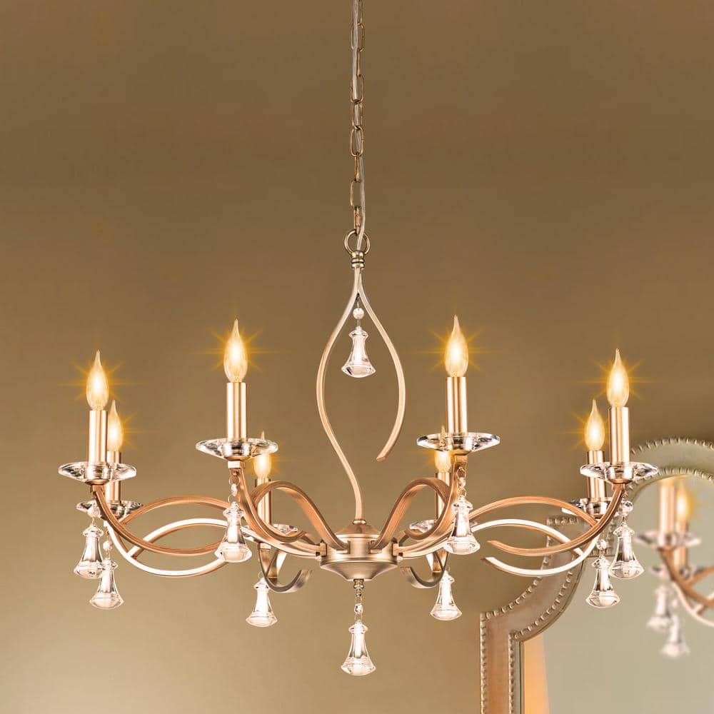 Rennnsan Charles 8-Light Brushed Silver Crystal Candlestick Chandelier ...