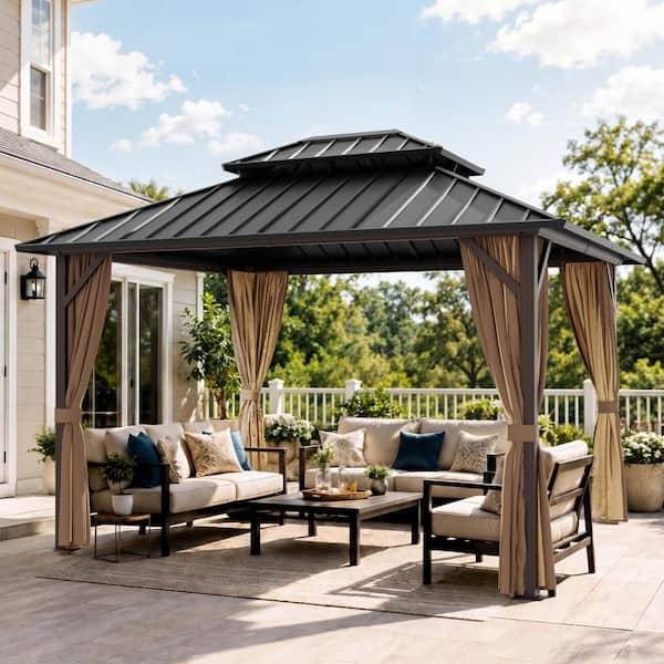 Gardenbee 10 ft. x 12 ft. Aluminum Outdoor Gazebo with Double ...