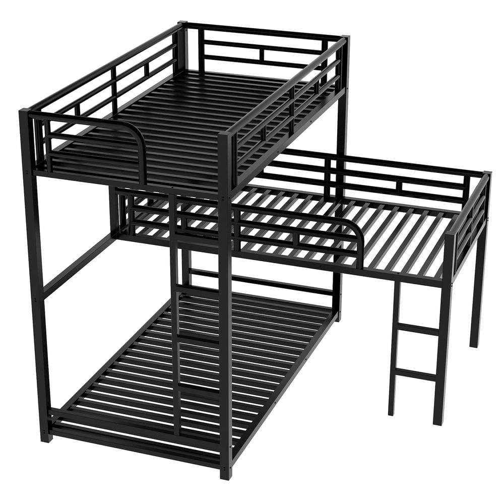 Angel Sar Black L-Shaped Metal Twin Size Triple Bunk Bed BSS01891AAB ...