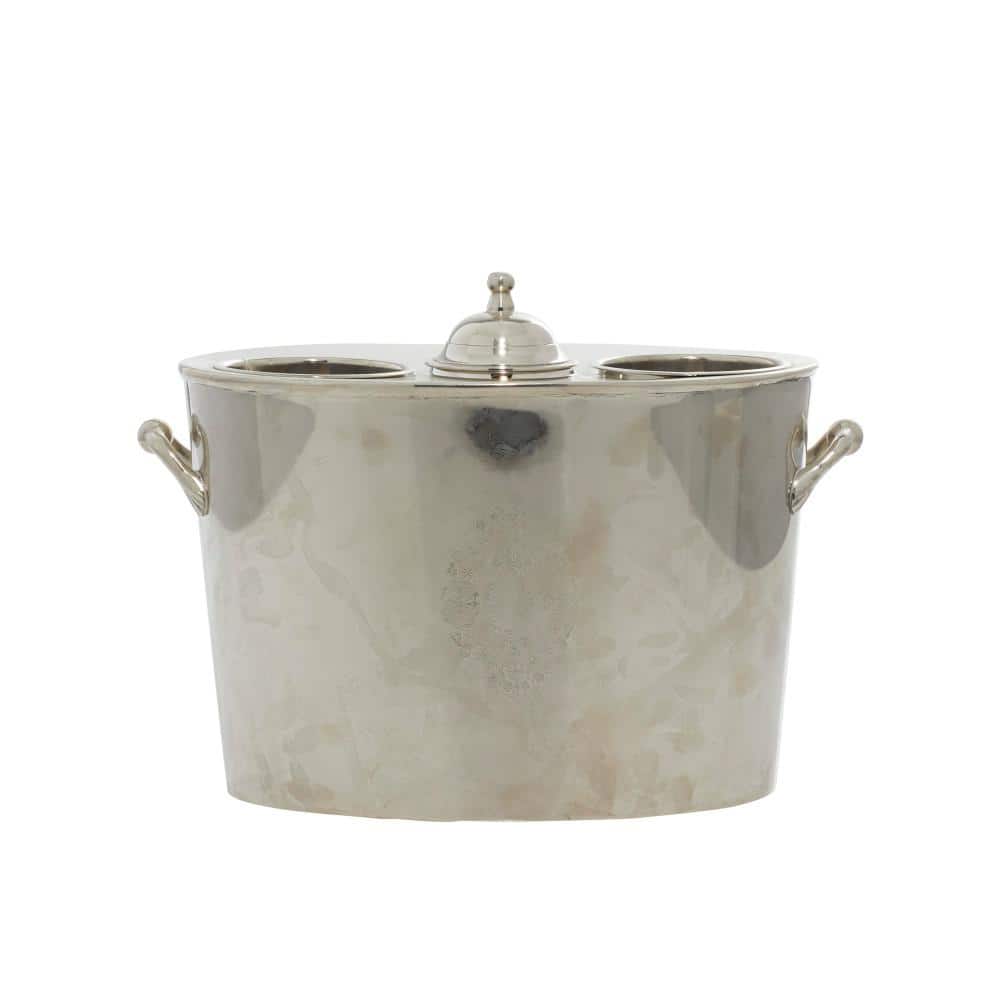 Litton Lane 2 Bottle Silver Metal Wine Holder 90981 - The Home Depot