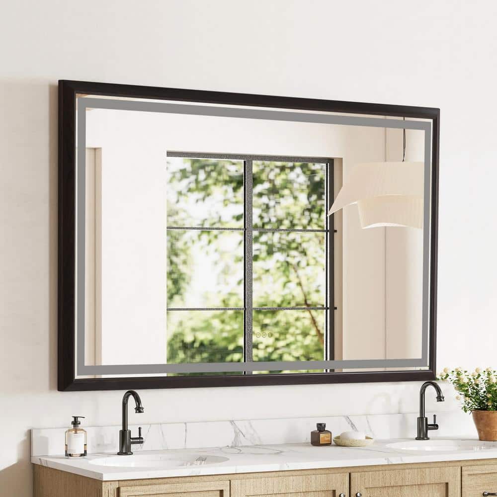 Interbath 60 in. W x 36 in. H Large Rectangular Framed Dimmable Wall ...