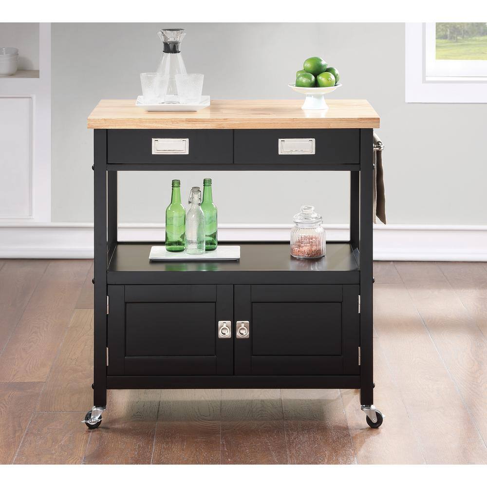 OS Home and Office Furniture Farmhouse Black Painted Kitchen Cart with ...