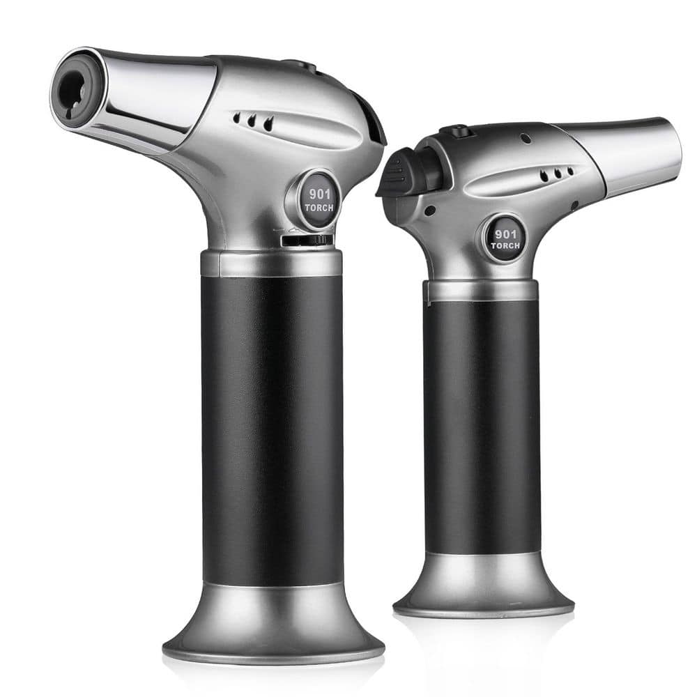 Set of 2 Silver Butane Torch Lighter with Adjustable Flame and Safety ...