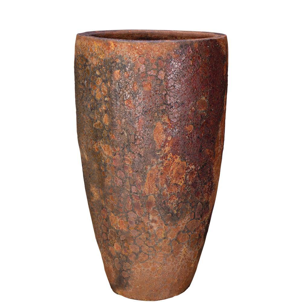 16 in x 27.5 in. Ceramic Calypso Vase Volcanic Rust Decorative Planter ...