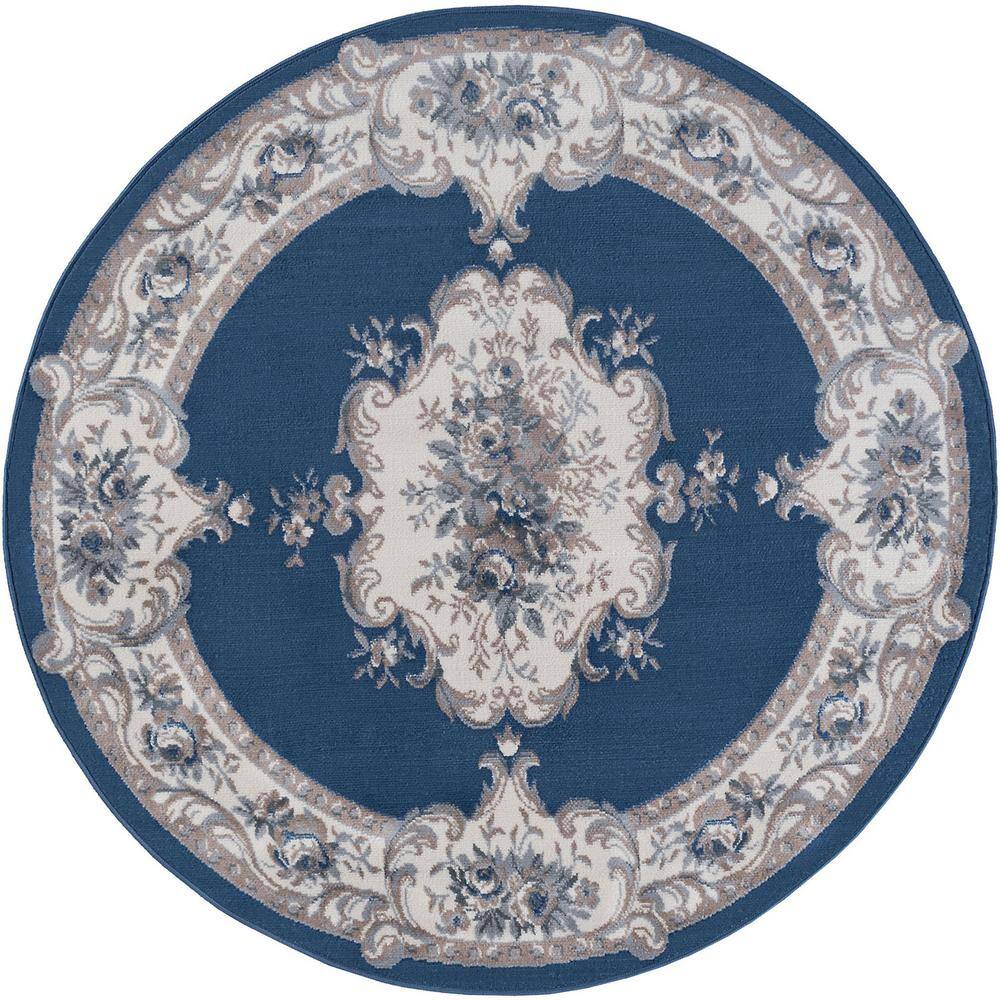 Tayse Rugs Hampton Oriental Navy 8 ft. Round Indoor Area Rug HMP3907 ...