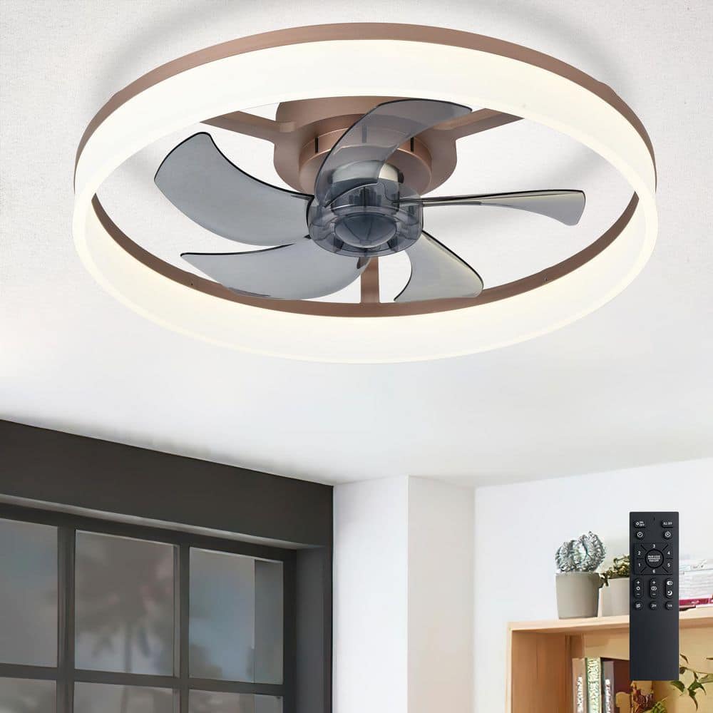 Dovanpaul 20 in. Brown Small Fan Flush Mount Caged Modern Ceiling Fan ...