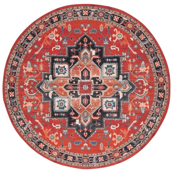 SAFAVIEH Journey 7 ft. x 7 ft. Rust/Blue Black Machine Washable Aztec ...