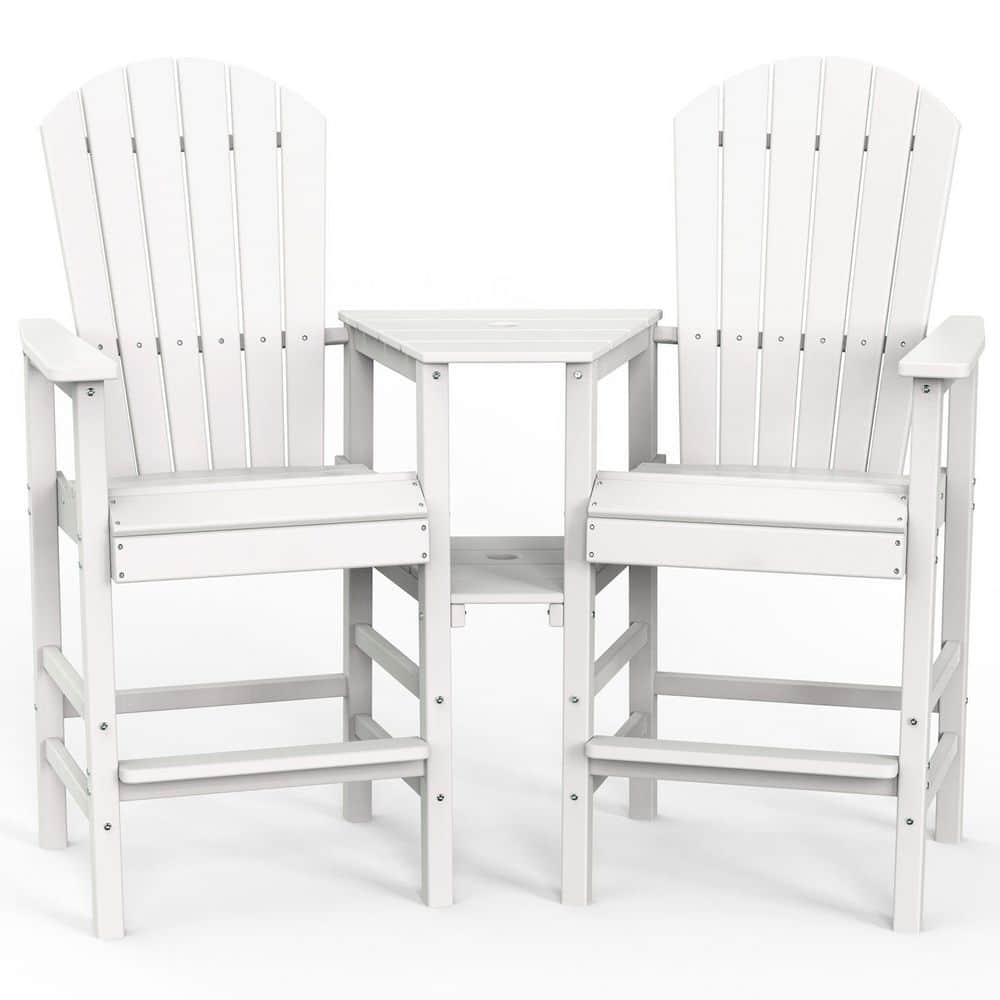 Karl home White HDPE Plastic Outdoor Bar Stool with Removable Trays (2 ...