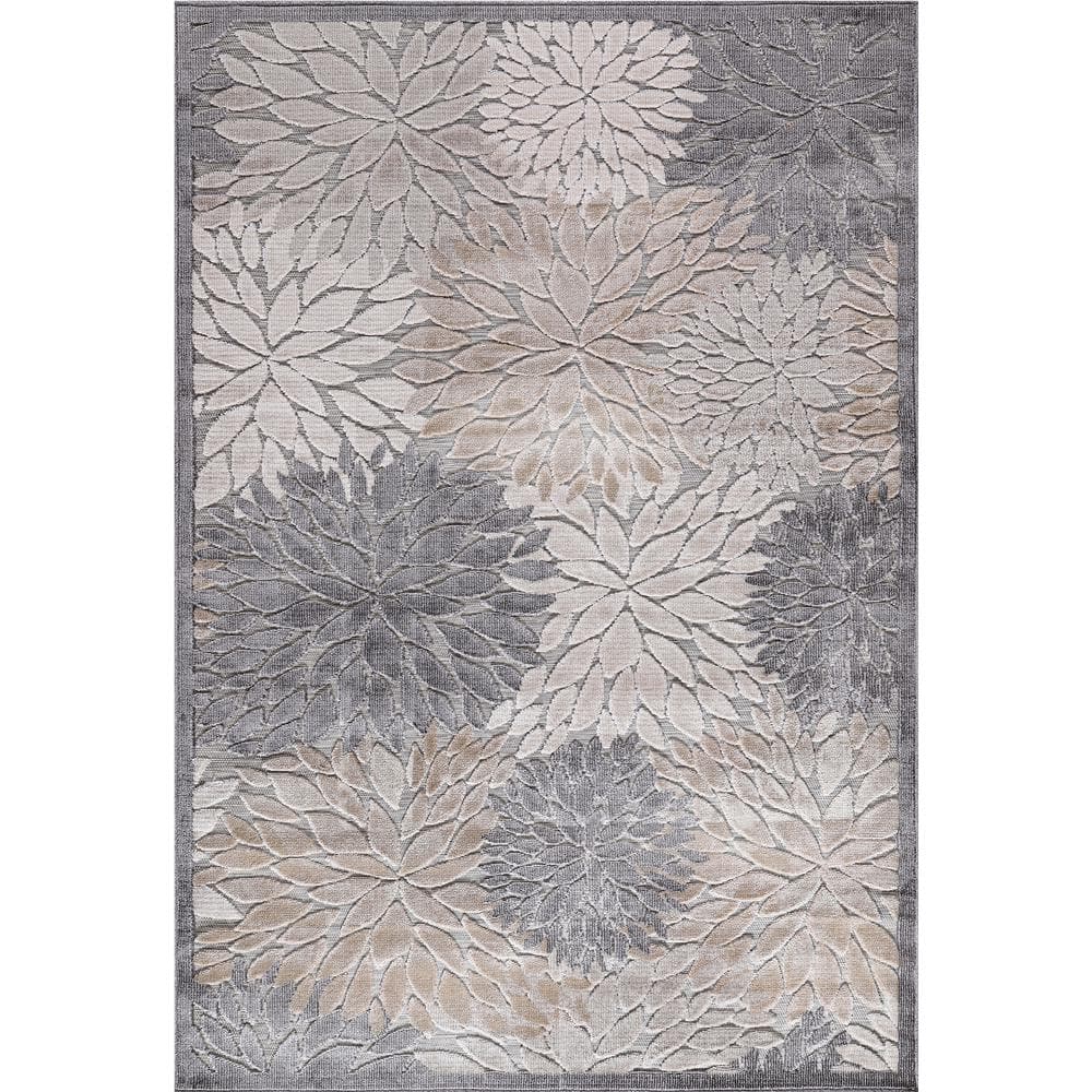 CAMILSON Bloom Beige/Gray 9 ft. x 12 ft. Floral Exotic Tropical Indoor ...