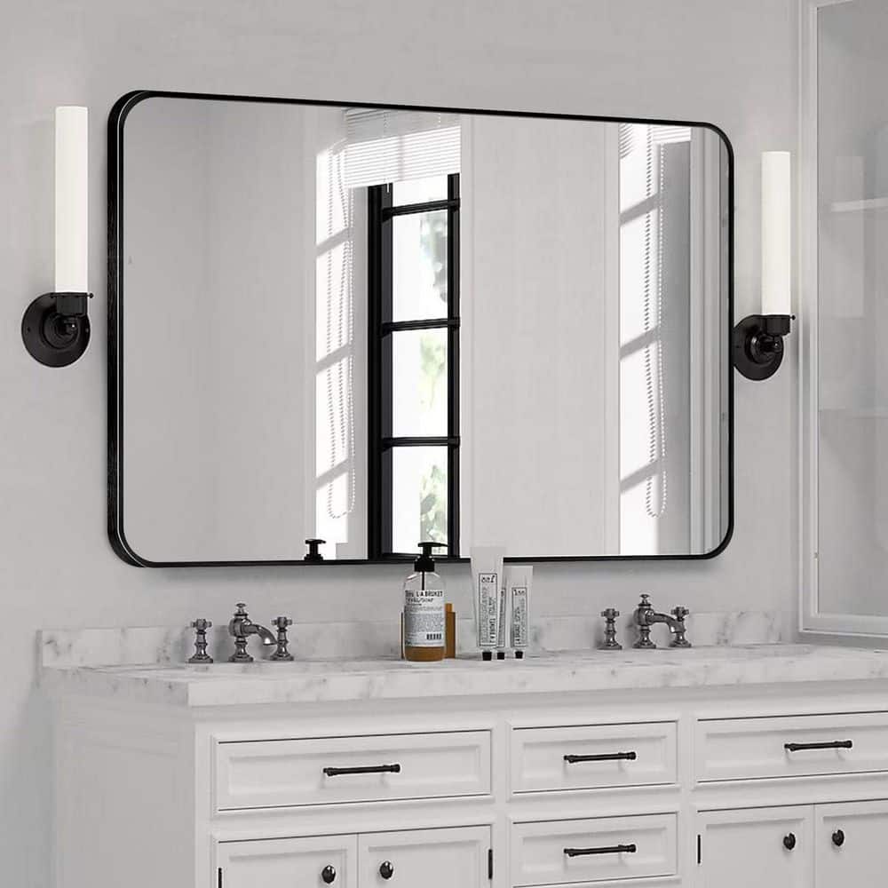 Sxiawe 30 in. W x 40 in. H Modern Rectangular Aluminum Alloy Black ...