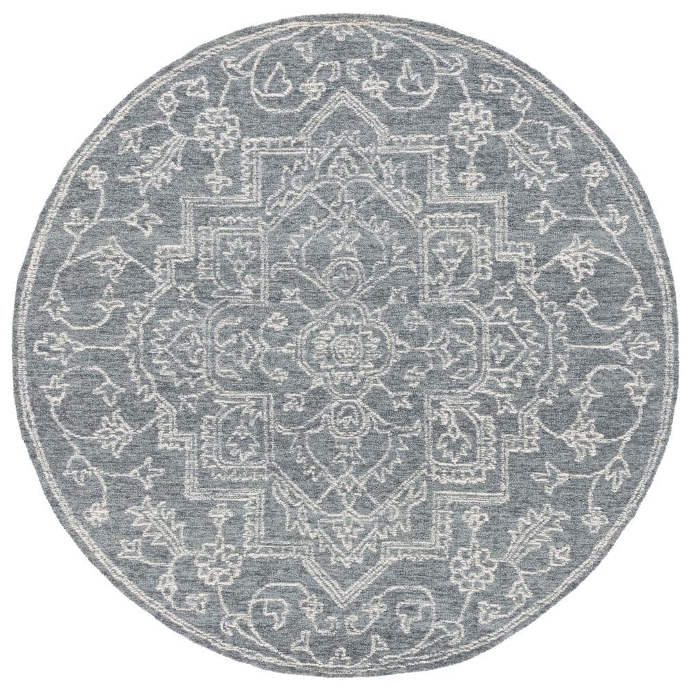 SAFAVIEH Micro-Loop 6 ft. x 6 ft. Gray/Ivory Floral Ornate Medallion ...