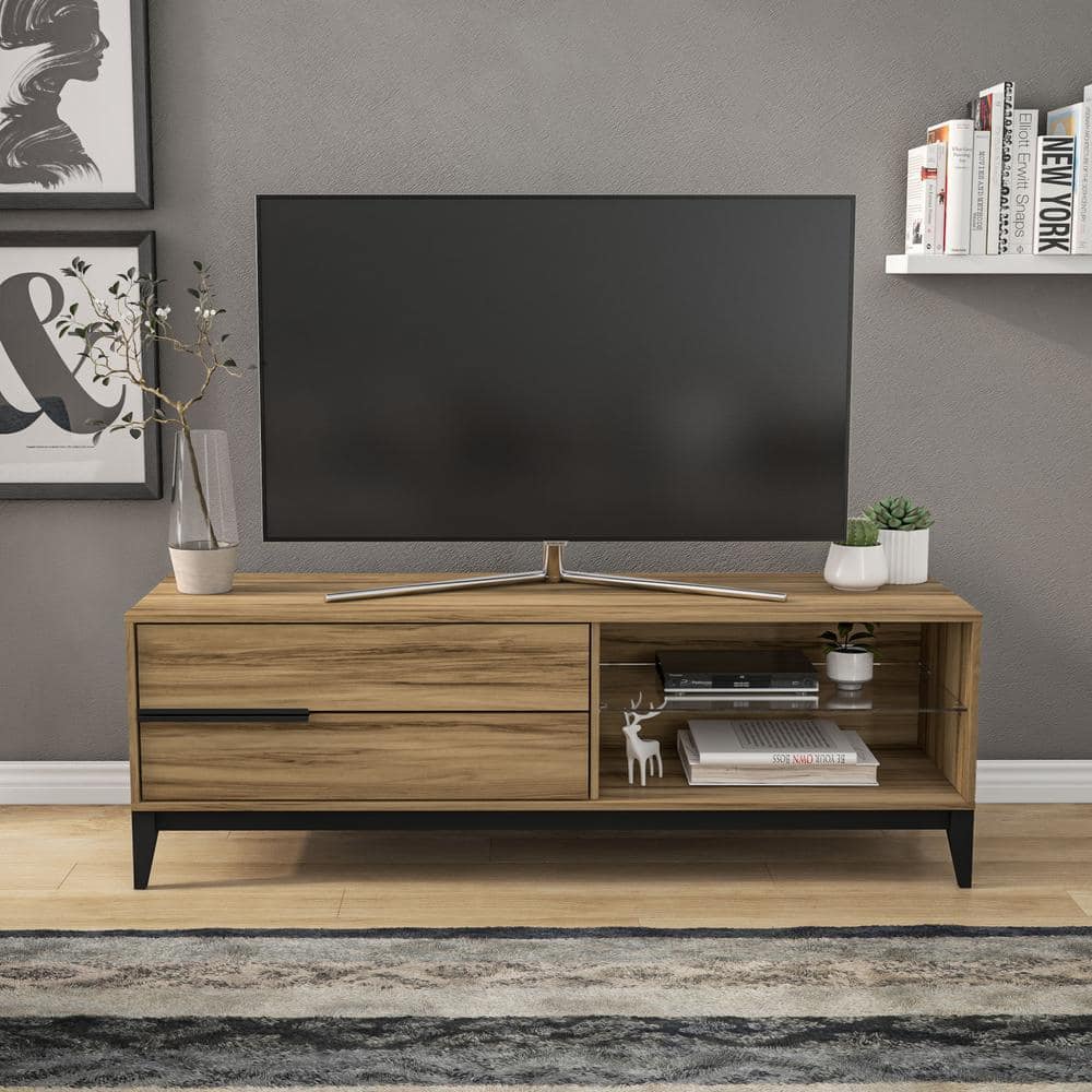 Polifurniture Melrose 59 in. Light Brown TV Stand with 2-Drawers Fits ...