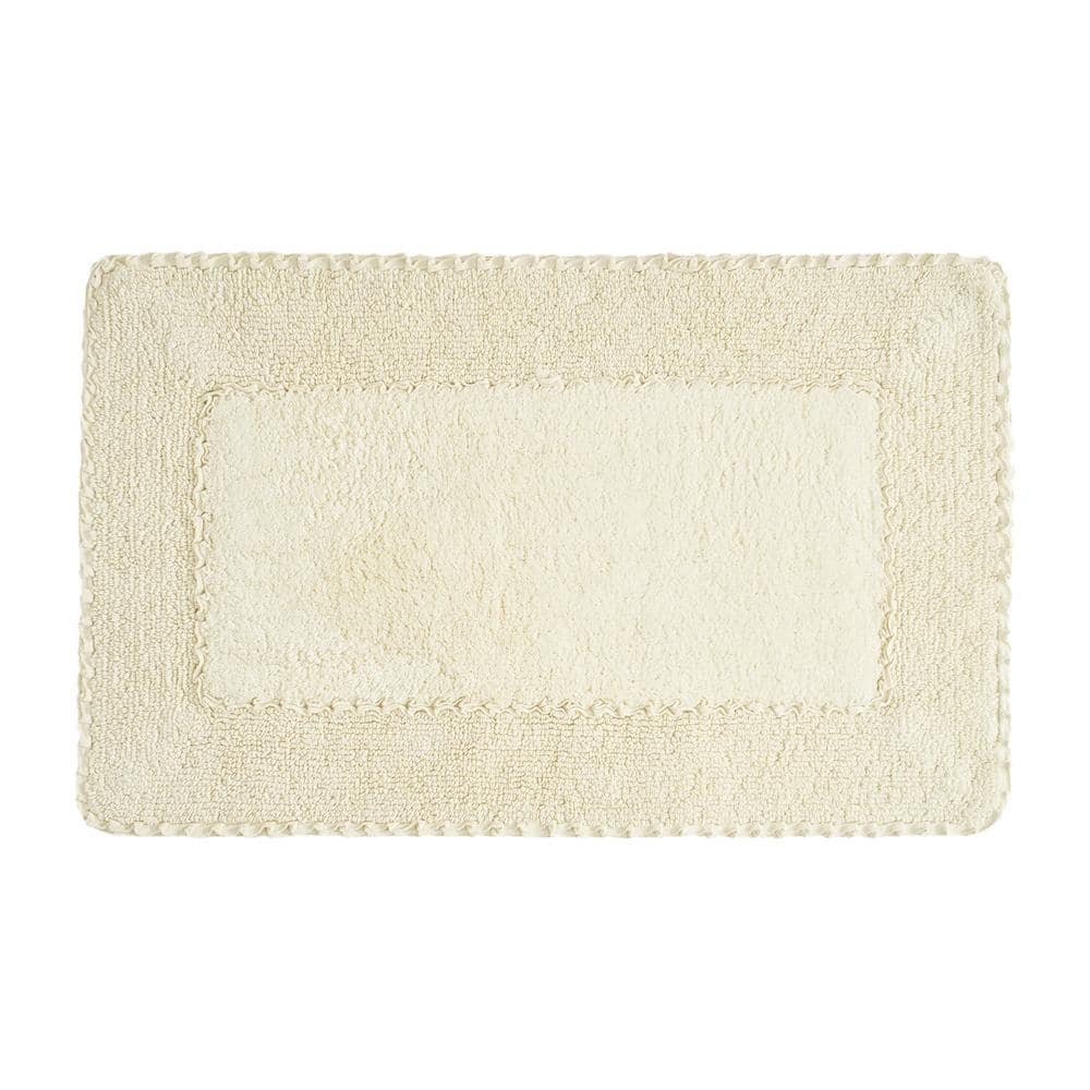 Laura Ashley Ruffle Cotton Border Yellow 20 in. x 34 in. Bath Rug ...