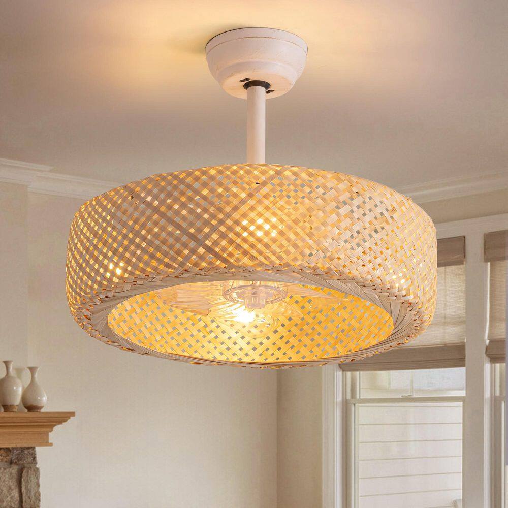 WDETR 20 in. Indoor White Boho Caged Ceiling Fan with Lights and Remote ...