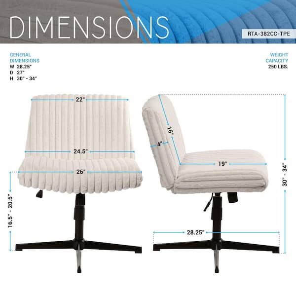 TECHNI MOBILI Plush Fabric Adjustable Height Ergonomic Criss TECHNI MOBILI Plush Fabric Adjustable Height Ergonomic Criss