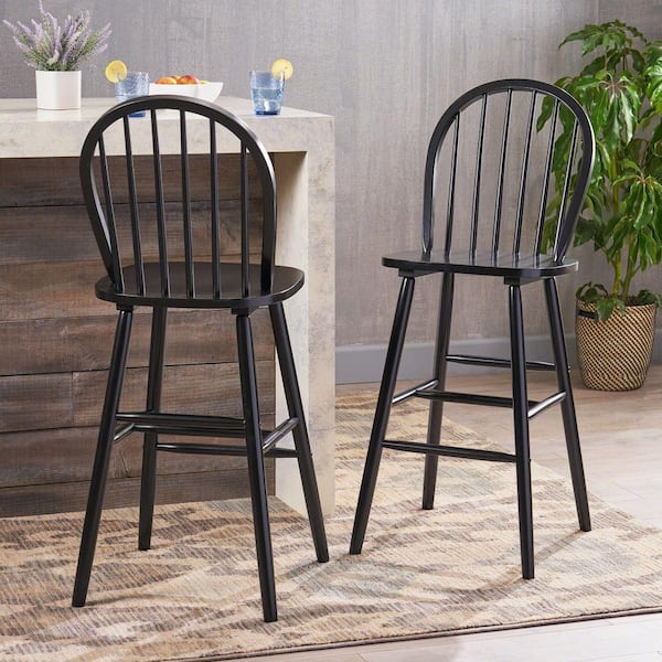 (Set of 2)Black Wood Cottage Style Outdoor Bar Stools,45.65in ...