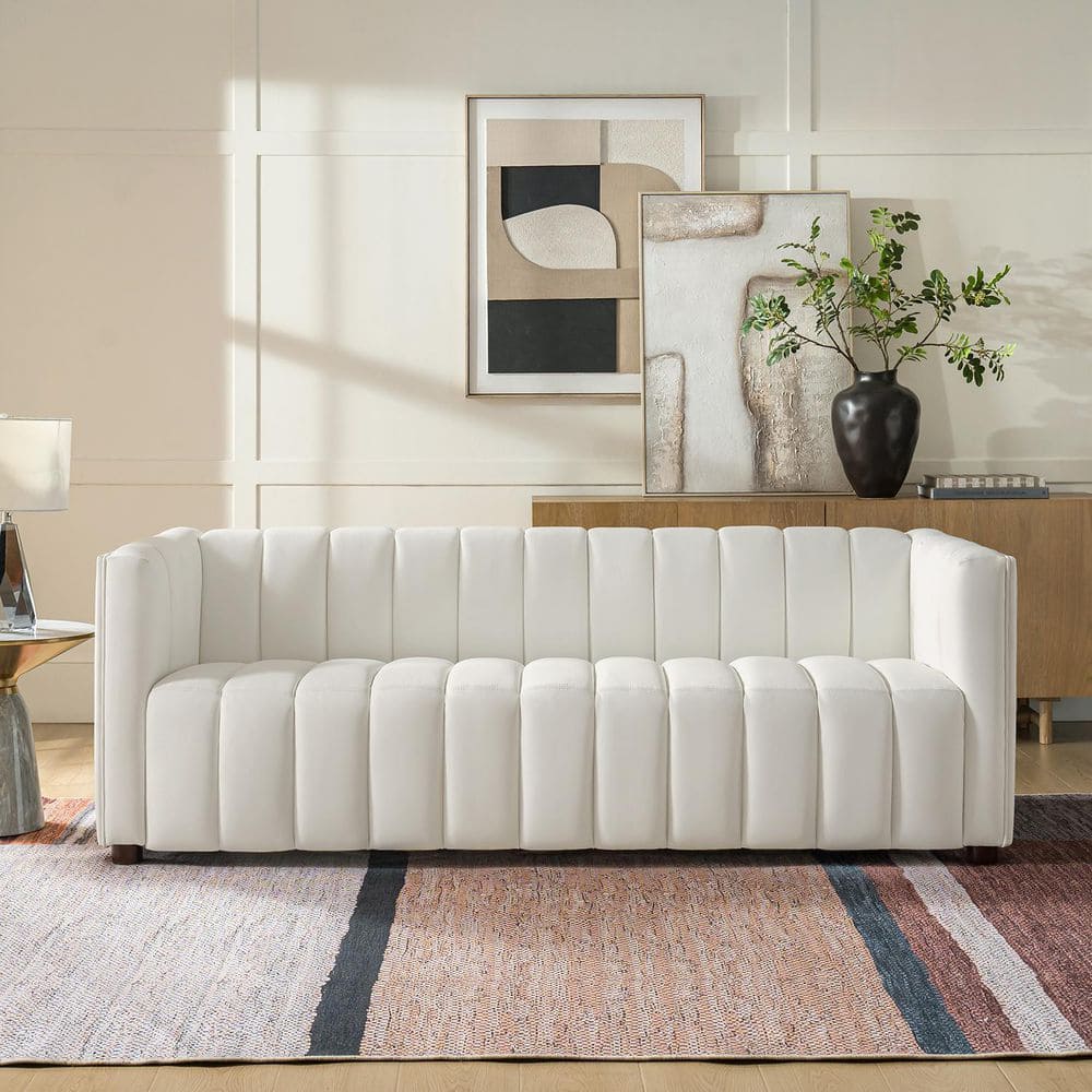 JAYDEN CREATION Pachynus 83 in.Wide Square Arm Genuine Leather ...