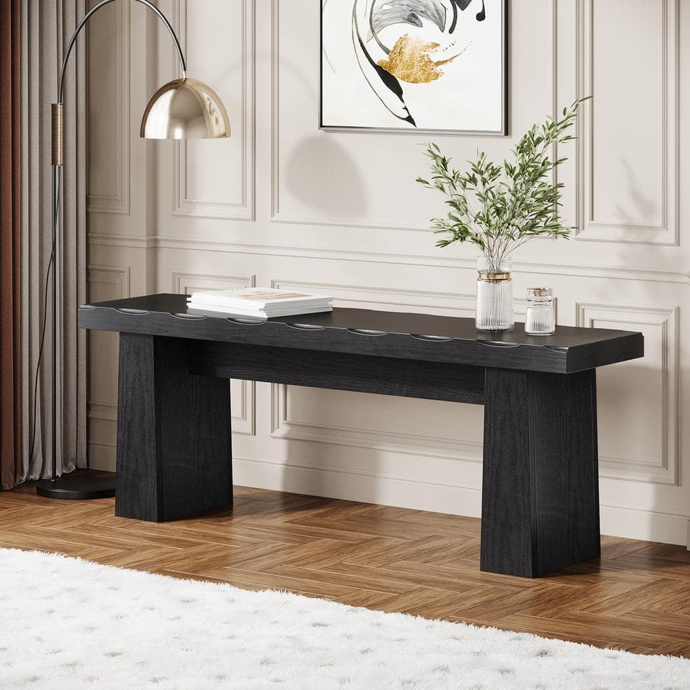 BYBLIGHT Farmhouse Black Wooden 47.24 in. Double Pedestal Dining Table ...