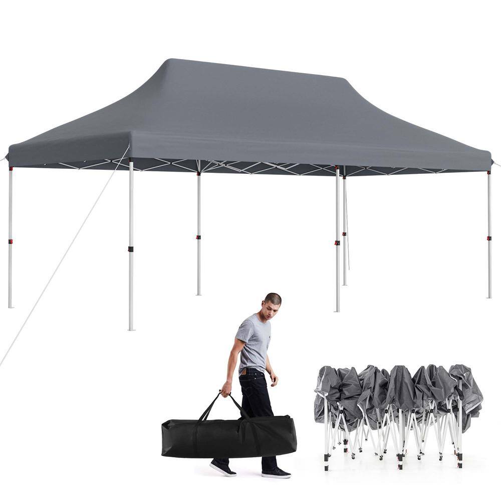 Costway 10 ft. x 20 ft. Grey Pop-up Canopy Sun Protection Tent with ...