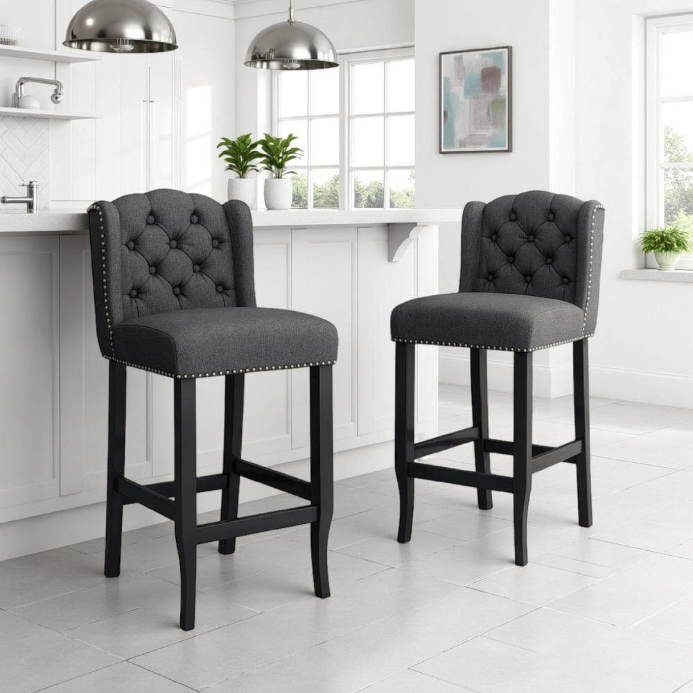 Benjara Seliva Charcoal Gray and Brown Wood Frame Counter Stool Chair ...