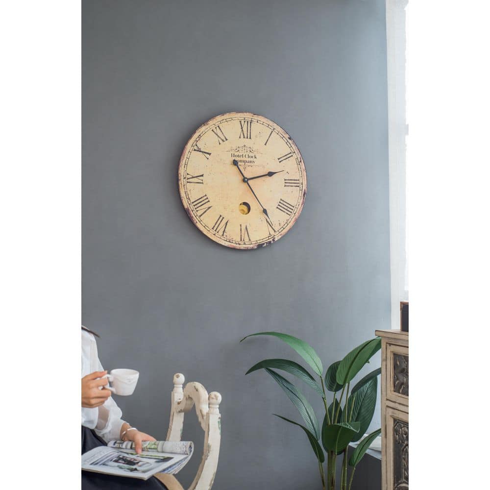 23 in. x 2.2 in. Vintage Beige Analog Wall Clock CKJY2813-B - The Home ...